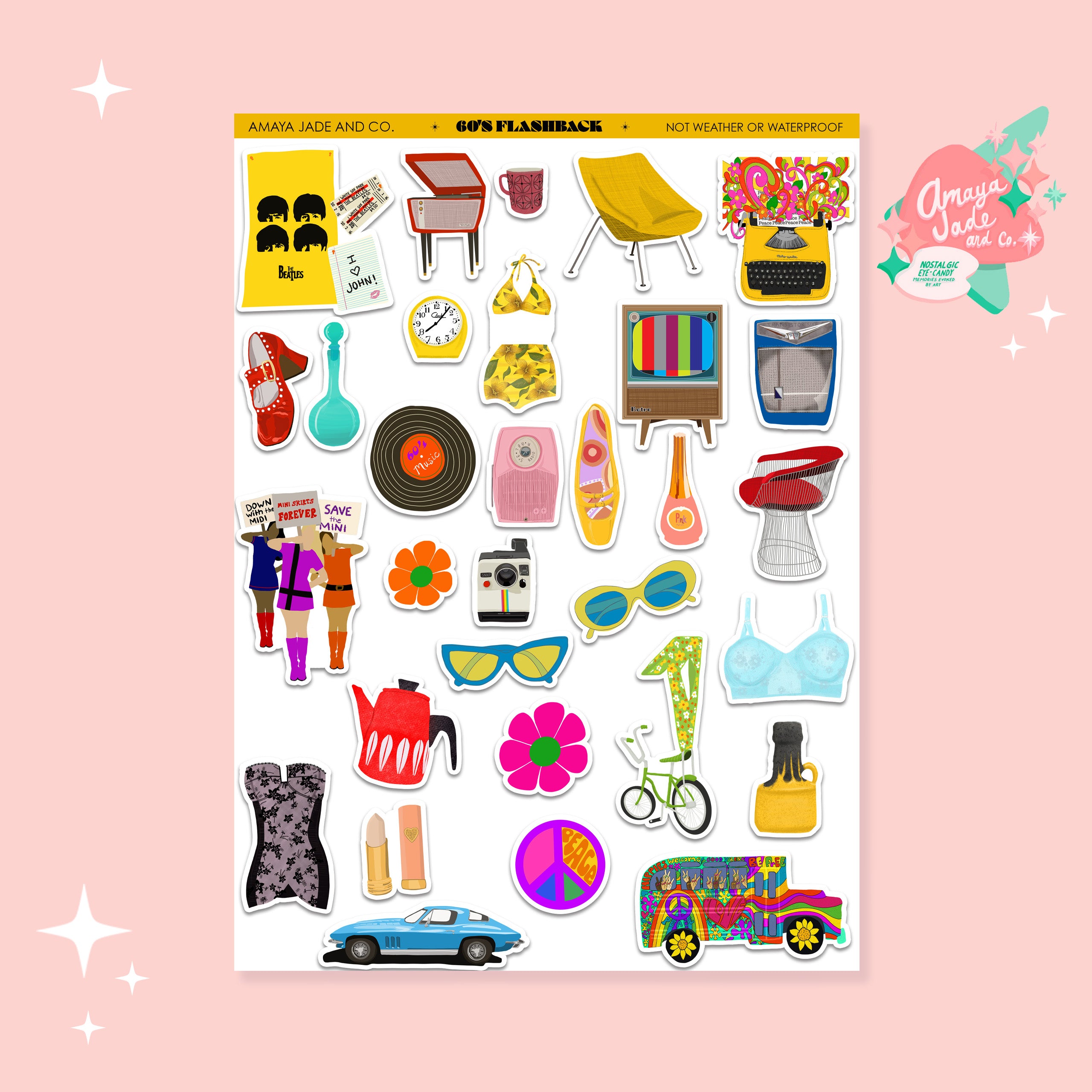 60's Flashback Art Sticker Set – Amaya Jade and Co