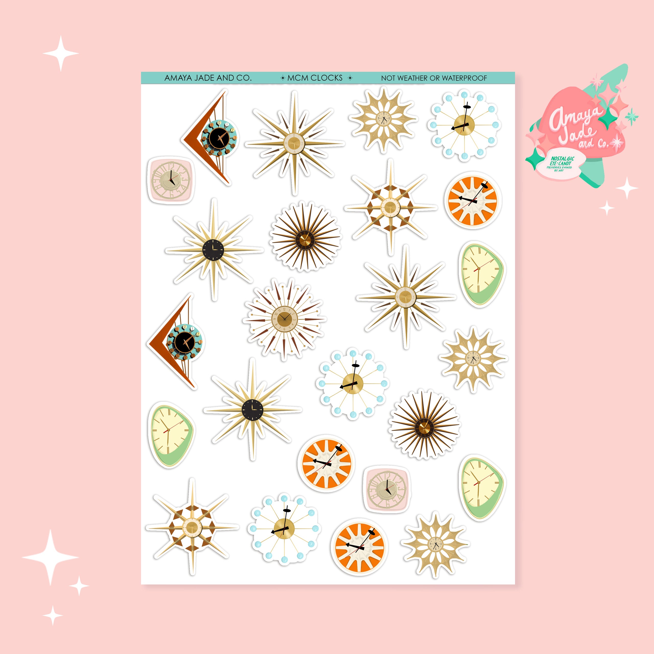 Mid Century Modern Clocks Art Sticker Set – Amaya Jade and Co