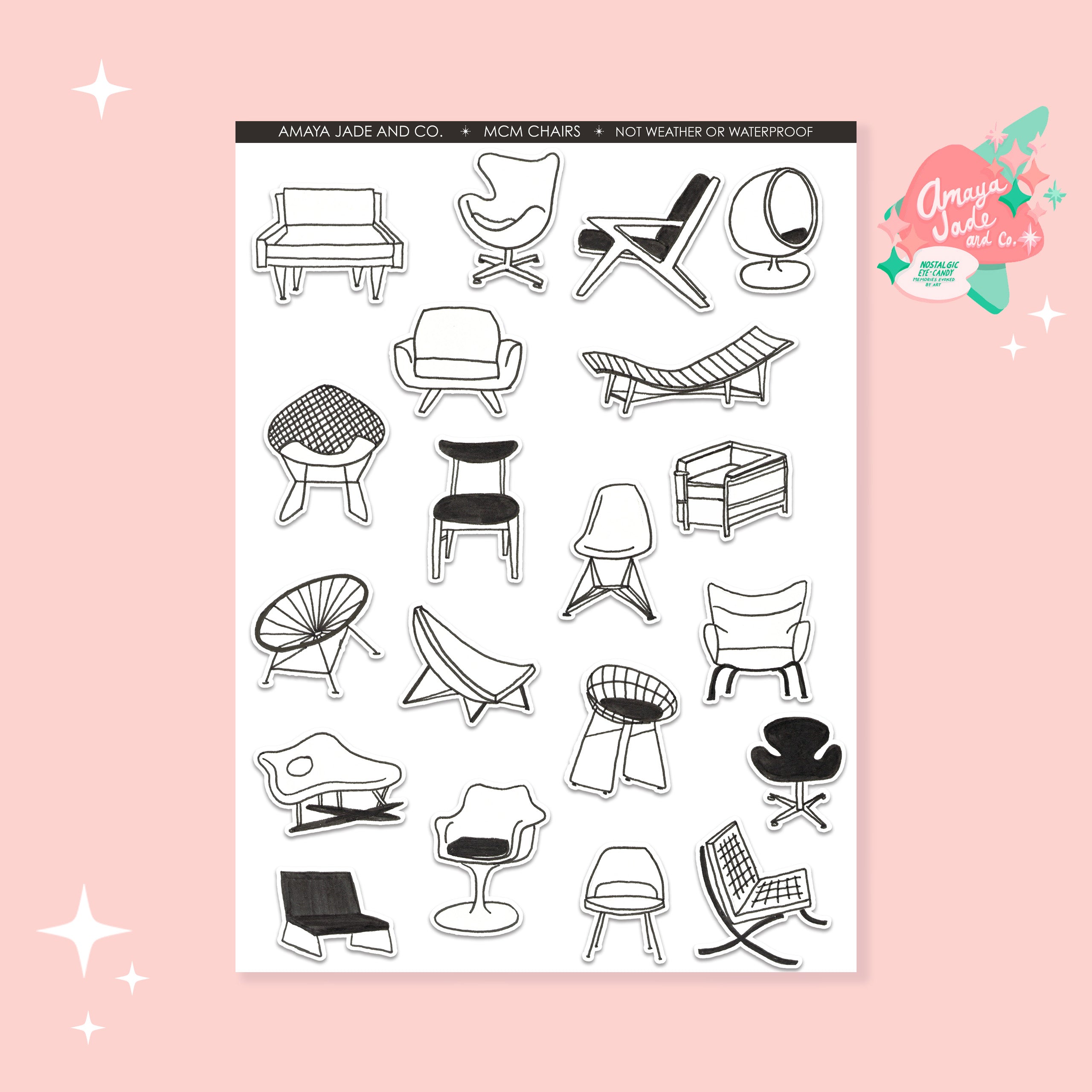 Mid Century Modern Chairs Sticker Set – Amaya Jade and Co