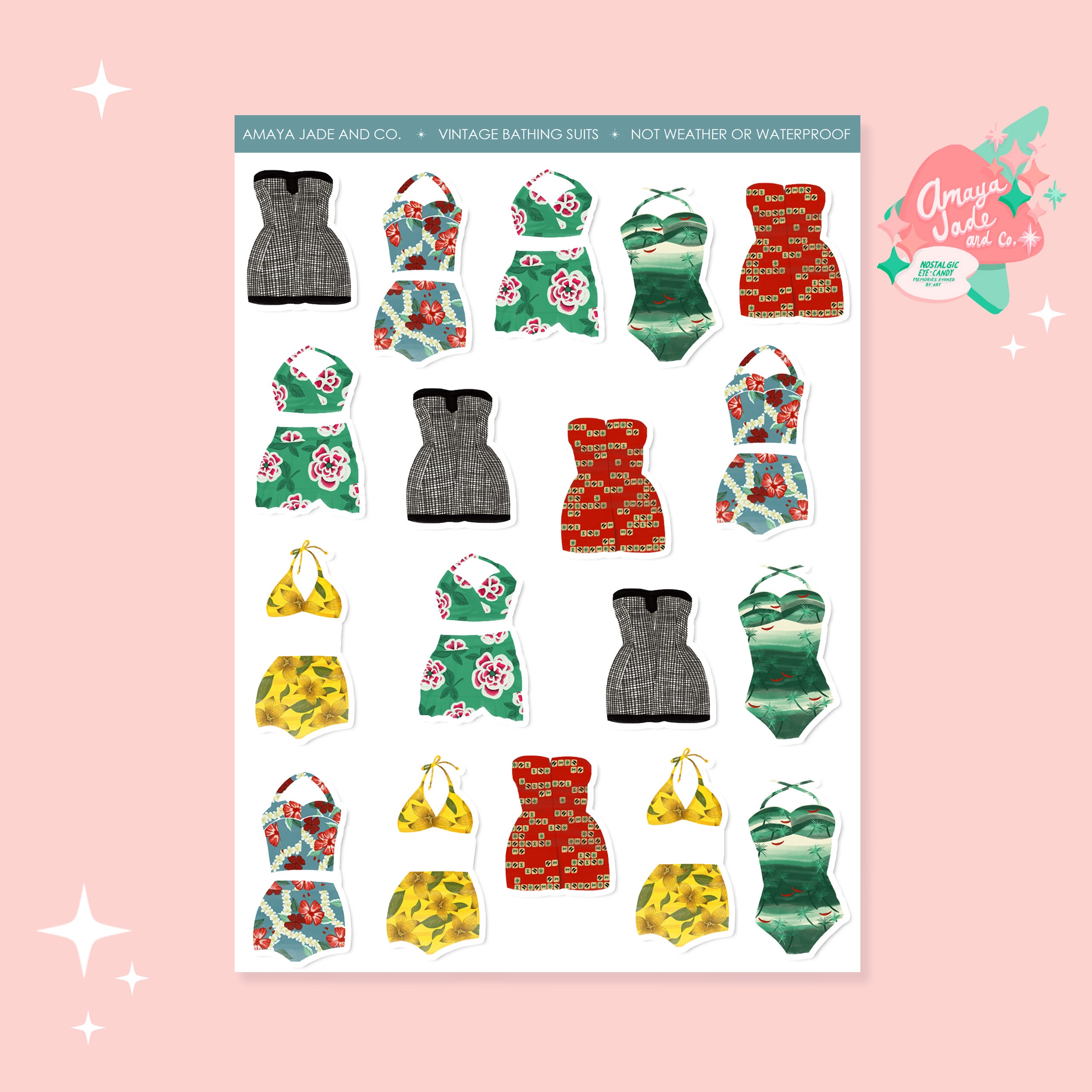 Vintage Bathing Suits Collection Art Sticker Set – Amaya Jade and Co
