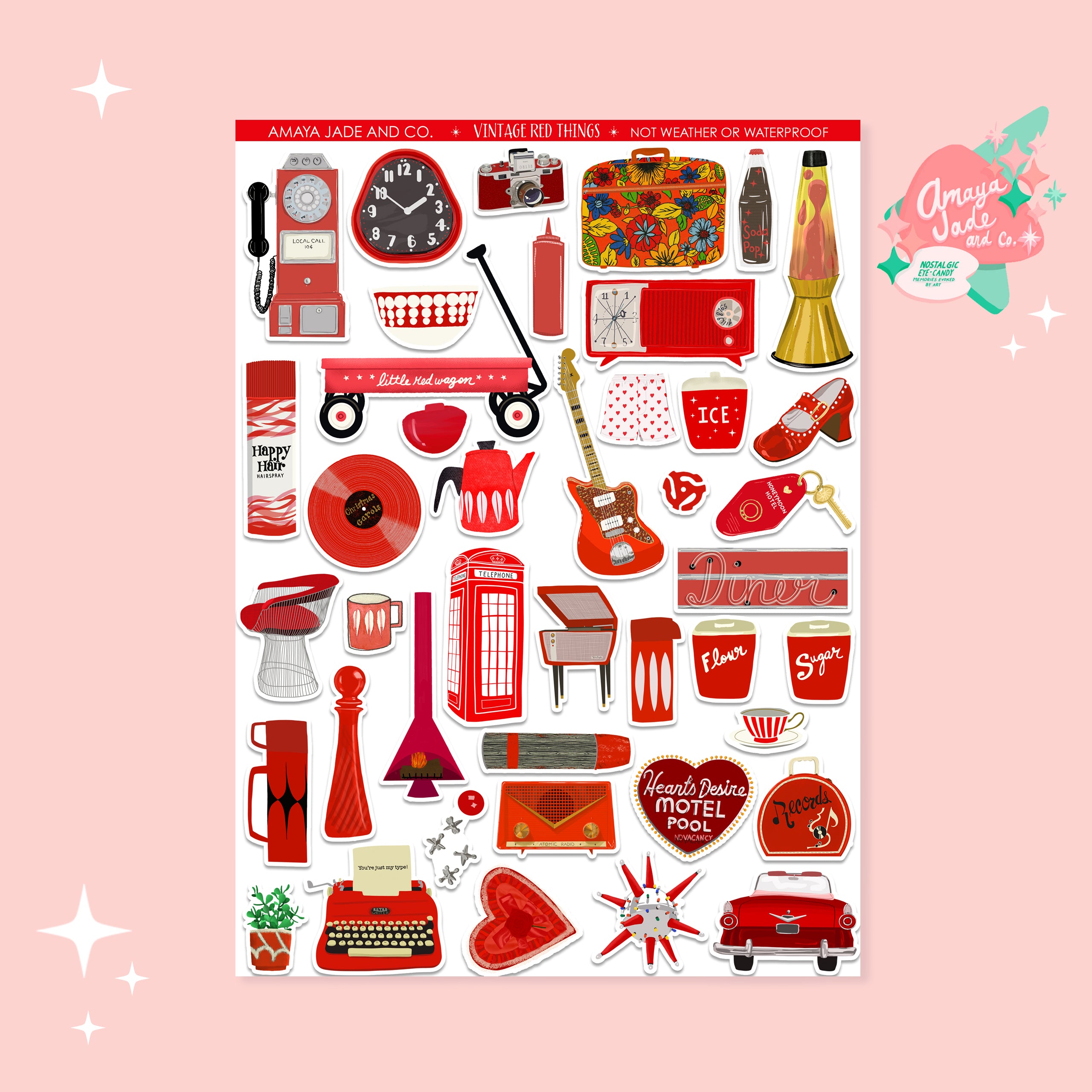 Vintage Red Things Art Sticker Set – Amaya Jade and Co