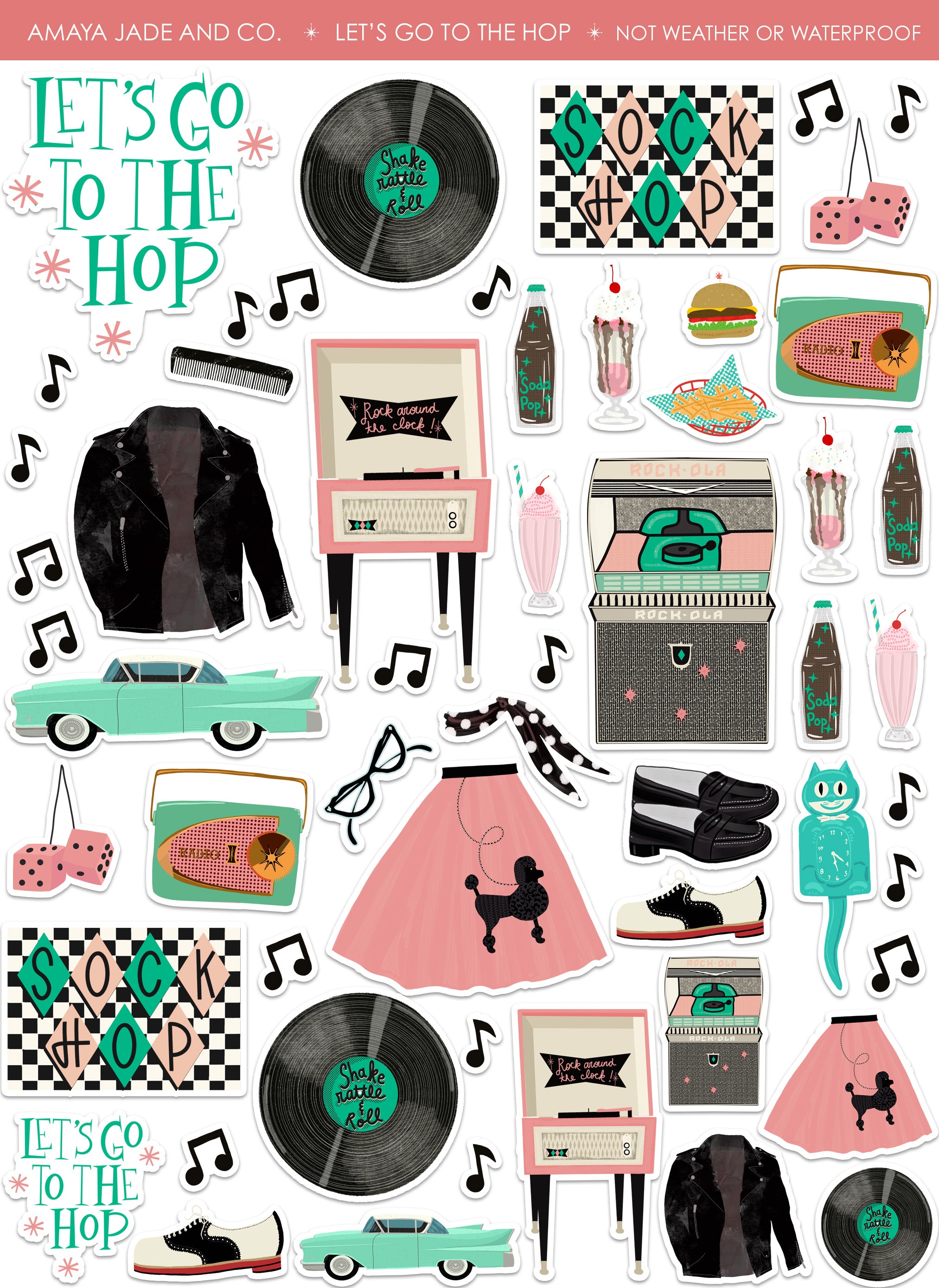 Let's Go to the Hop 50's Sock Hop Art Sticker Set – Amaya Jade and Co