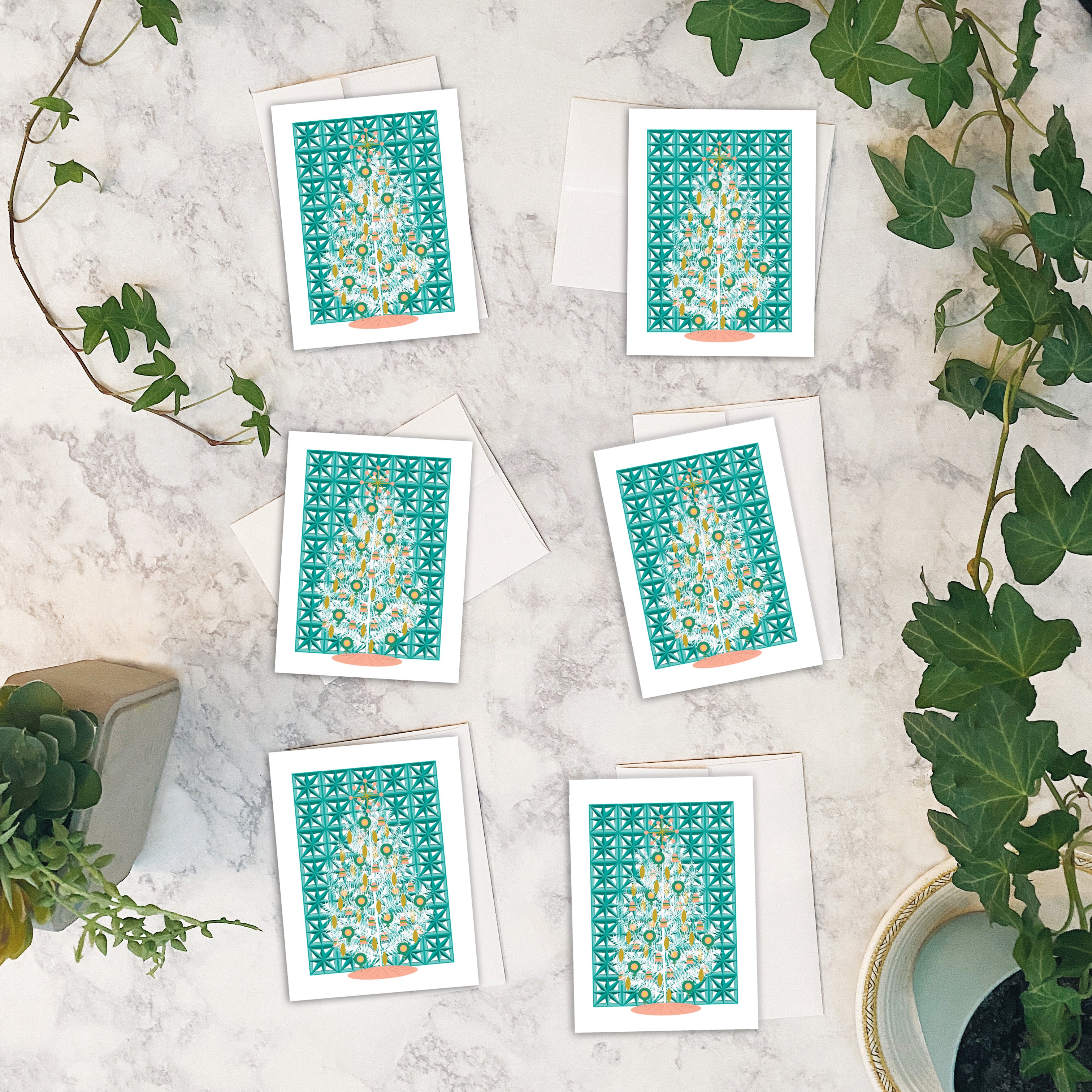 Mod Christmas Tree with Breeze Blocks Cards w/envelopes Set of 6 ...