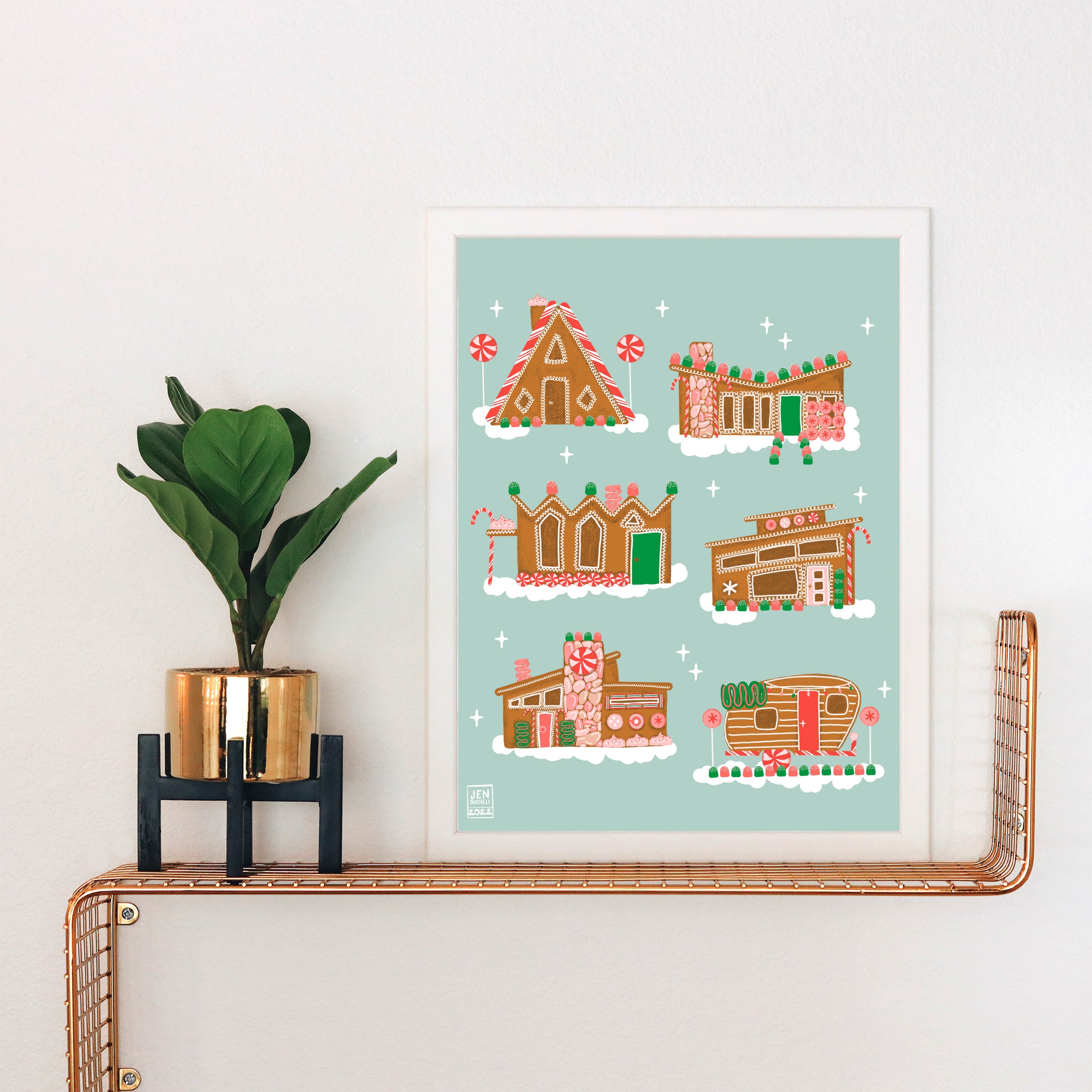 Mid Century Modern Gingerbread Houses Art Print – Amaya Jade and Co