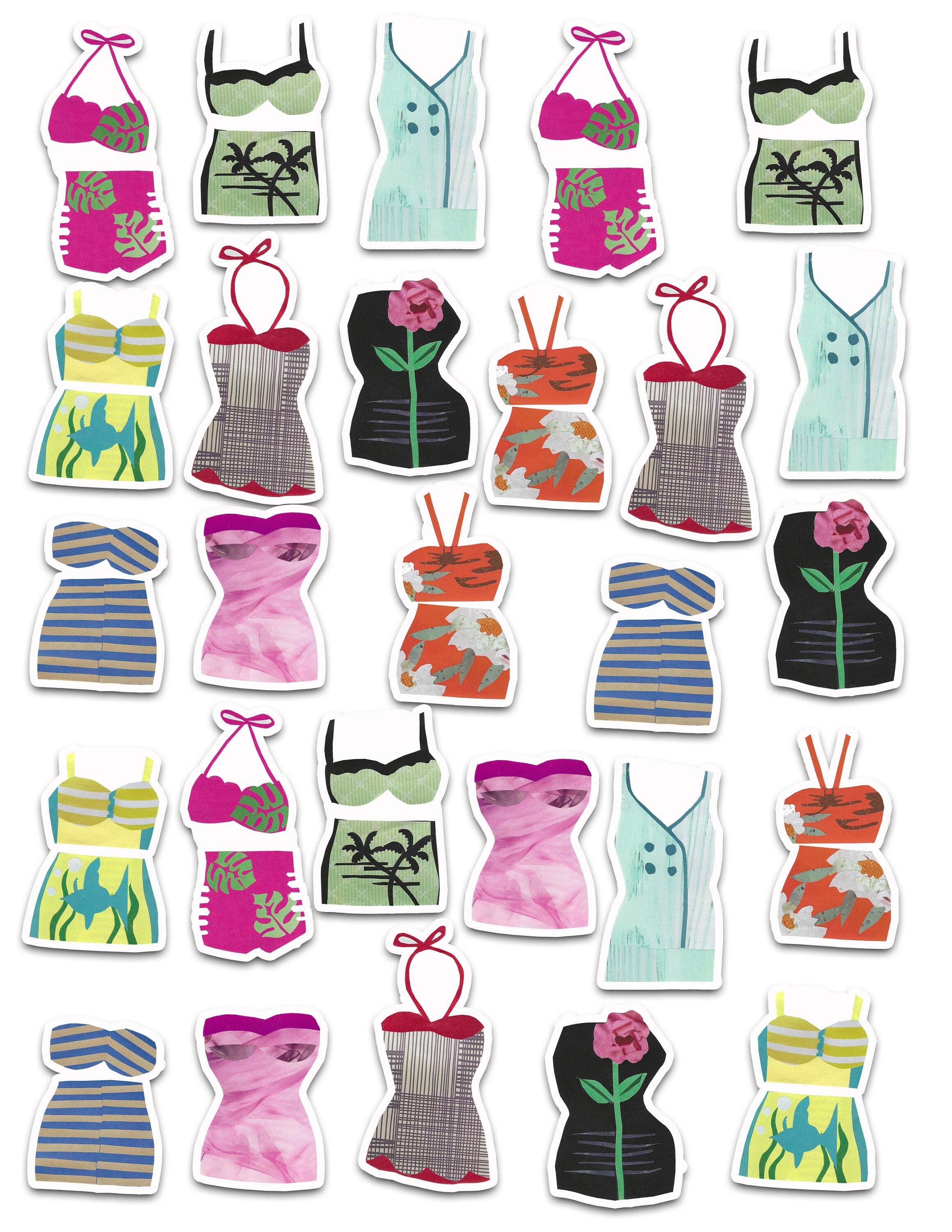 Vintage Bathing Suits Collage Art Sticker Set – Amaya Jade and Co