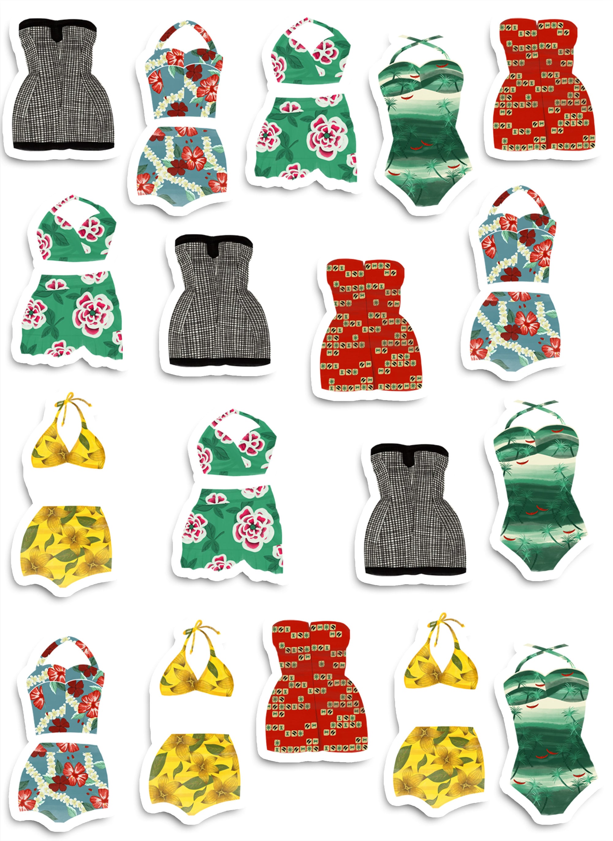 Vintage Bathing Suits Collection Art Sticker Set – Amaya Jade and Co